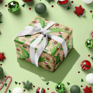 RUSPEPA Kraft Christmas Wrapping Paper Roll - Mini Roll - Christmas Crocodile Design for Holiday Gift Wrap - 17 Inches X 32.8 Feet