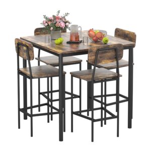 tjygo kitchen table and chairs for 4, dining table set for 4 with space-saving design, industrial dining room table set for family dinner, party, rustic brown