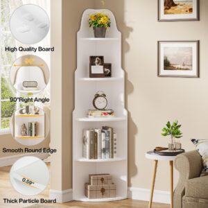 Tribesigns 69" White Corner Shelf, 5-Tier Modern Corner Bookshelf, Small Bookcase Plant Stand Storage Rack with Tower Shape for Living Room, Home Office, Kitchen