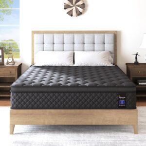 VISCOUNTESS Queen Mattress, 12 Inch Hybrid Mattress Black, Euro Top Mattress Medium Firm for Back & Lumbar Support, 100 Night Trial, Individual Pocket Spring Bed for Motion Isolation & Pressure Relief