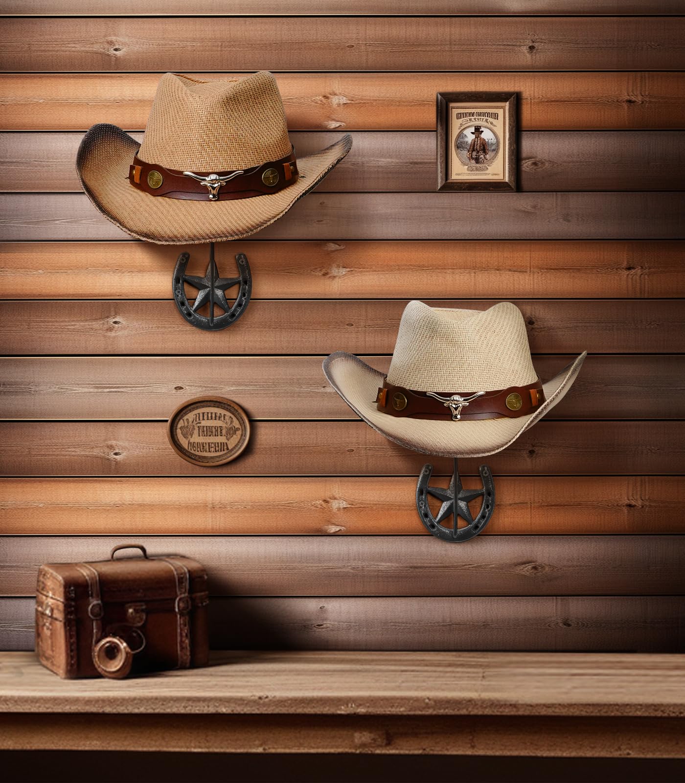 Cowboy Hat Holder 2 Pack Cast Iron Cowboy Hat Rack for Wall Horseshoe Cowboy Hat Hook Rustic Metal Western Decor for Home Bedroom Living Room Entryway Cowboy Hat Storage Men's