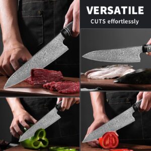 Plys Damascus Chef Knife 7.8-Inch Japanese Professional Kitchen Knife, German High Carbon Stainless Steel Ultra Sharp Knife