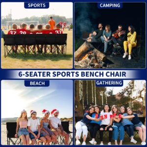 NAIZEA 6-Seater Sports Bench, Folding Bench Chair Sideline Bench with Back, Stadium Seats Camping Chairs Portable Team Bench for Soccer & Football Sidelines, Tailgating, Camping & Events