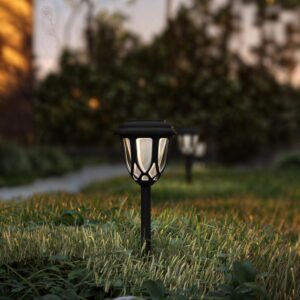 Flash Furniture Hess 8 Pack LED Solar Lights - All-Weather Black Tulip Style Outdoor Solar Powered Lights - Landscape Lighting for Pathway, Garden, & Yard