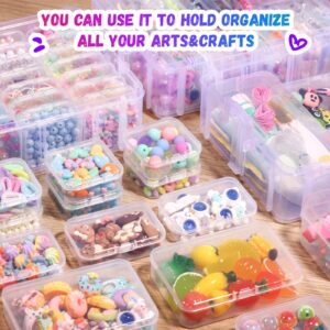 Funtopia Bead Organizers and Storage, 56 Pcs Small Plastic Containers with Lids and 3-Tier Stackable Storage Box, Mini Clear Organizers for Jewelry Toys Craft Storage (4 Sizes)