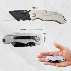 Knifsincisiv 2 Pack Folding Box Cutter Aluminum Body Utility Knife Folding with Extra 10 Blades, Premium Foldable Box Cutters for Cardboard Cutter, Razor Knife Utility Knives for Heavy Duty