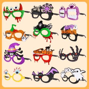 Bluegogo Halloween Glasses 12PCS Glitter Halloween Eyeglasses for Kids Adults Funny Halloween Party Favors Photo Booth Props Pumpkin Spider Web Funny Party Decorations