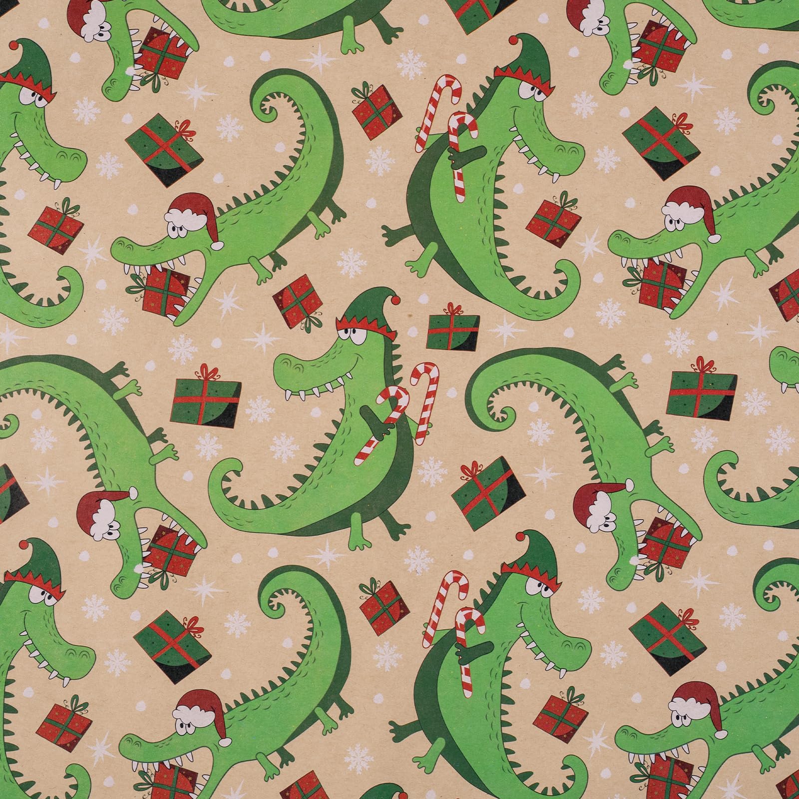 RUSPEPA Kraft Christmas Wrapping Paper Roll - Mini Roll - Christmas Crocodile Design for Holiday Gift Wrap - 17 Inches X 32.8 Feet