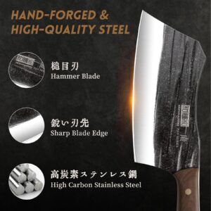 HOSHANHO Butcher Knife Set, 3 Pieces Kitchen Knife Set of Heavy Duty Butcher Bone Chopper Knife & Meat Cleaver Knife & Viking Knife, Professional Knife Set for Home, Cooking, Camping BBQ