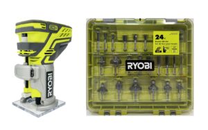 ryobi one+ 18v cordless fixed base trim router with 24-piece router bit set a252401 (bulk packaged)