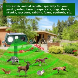 4 Pack Solar Ultrasonic Animal Repellent Outdoor 2024 Waterproof Deer Repellent Devices with Flash Light Motion Sensor to Keep Cat Deer Squirrel Raccoon Rabbit Skunk Bunny Out of Yard Garden