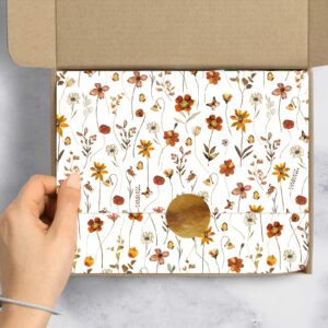 JarThenaAMCS 100 Sheets Fall Floral Tissue Paper Autumn Wildflower Gift Wrapping Paper Flower DIY Art Craft Tissue for Thanksgiving Wedding Birthday Party Decor, 14 x 20 Inch