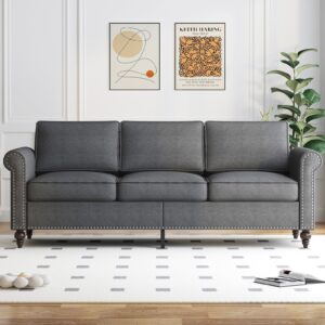 ZAFLY Sofa Couch, 3 Seat Couches for Living Room, 3 Sofa Seat for Small Spaces, Mid Century Modern Couch with Armrest and Backrest, Soft Cushion Sofa for Home/Office/Apartment - Dark Grey