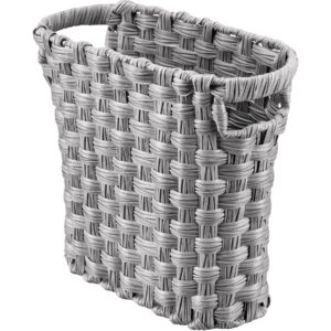 wicker waste basket, wicker trash can with built-in handles, multifunctional mini wicker basket for home and office, compact design and durable construction with fine artisanal craftsmanship (gray)