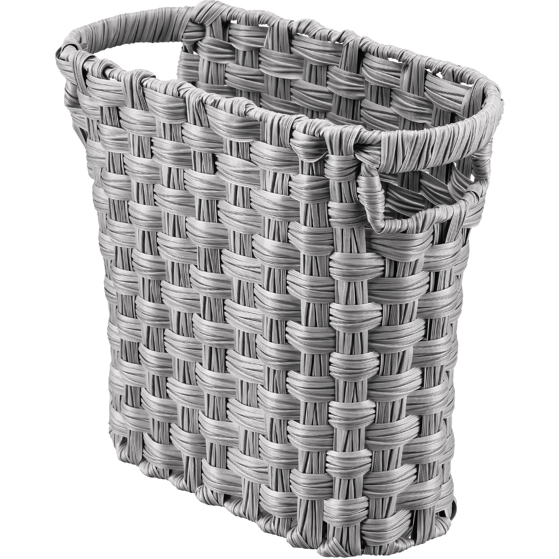 Wicker Waste Basket, Wicker Trash Can with Built-in Handles, Multifunctional Mini Wicker Basket for Home and Office, Compact Design and Durable Construction with Fine Artisanal Craftsmanship (Gray)