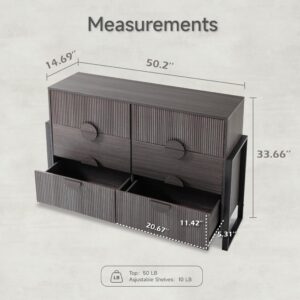 Aoikax Modern Fluted 6-Drawer Dresser, Farmhouse Wooden Chest of Drawers with Round Handles, Accent Storage Dresser for Living Room, Bedroom, Grey Wash