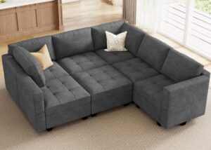 honbay modular sleeper sectional sofa sectional sleeper couch with storage ottoman reversible modular sofa for living room dark grey