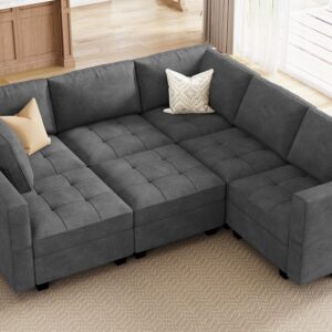 HONBAY Modular Sleeper Sectional Sofa Sectional Sleeper Couch with Storage Ottoman Reversible Modular Sofa for Living Room Dark Grey