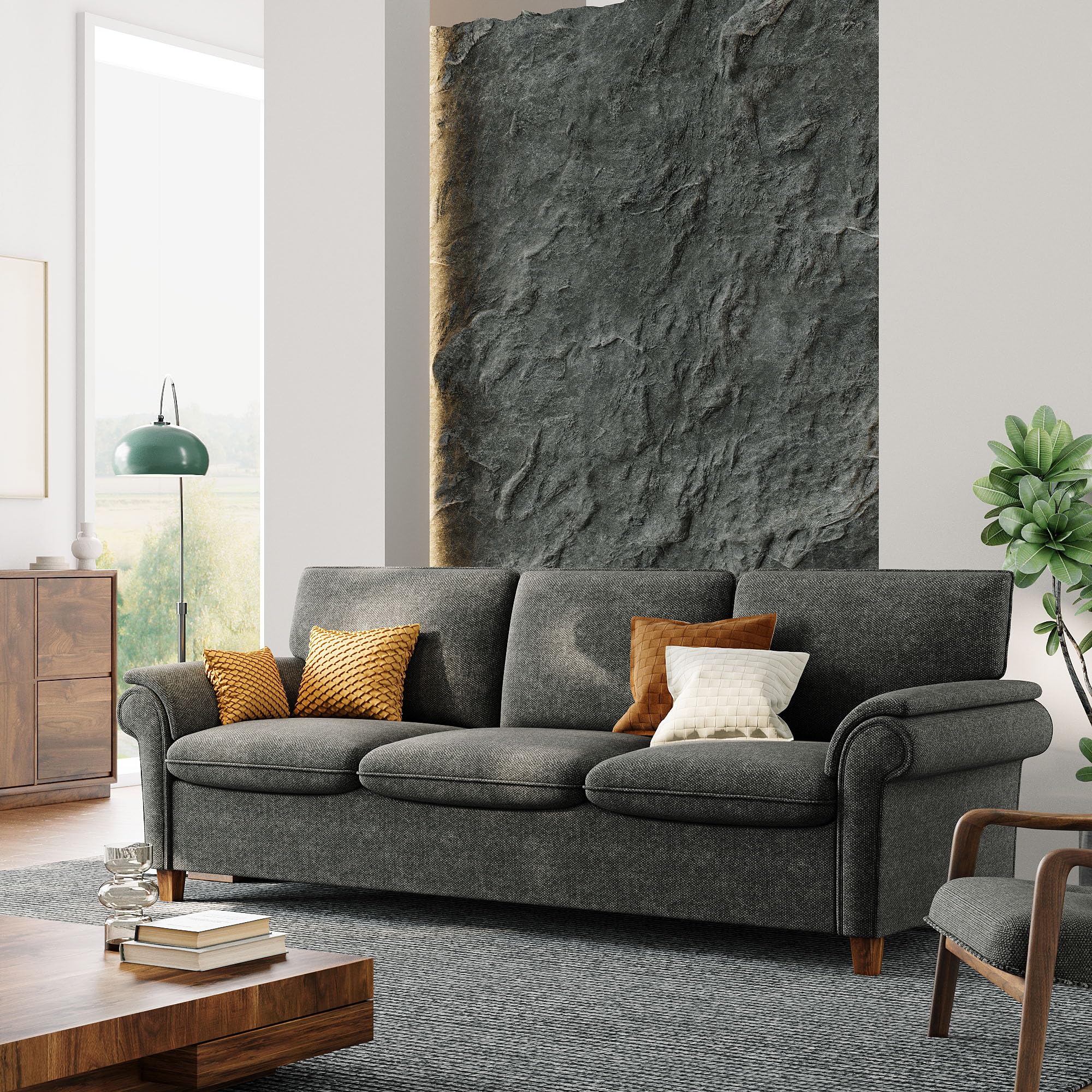 LIKIMIO Sofa 89 Inch, Comfy Sofa Couch with USP Port, Extra Deep Seats Modern 3 Seater Sofa, Couch for Living Room Apartment Lounge, Gray Chenille