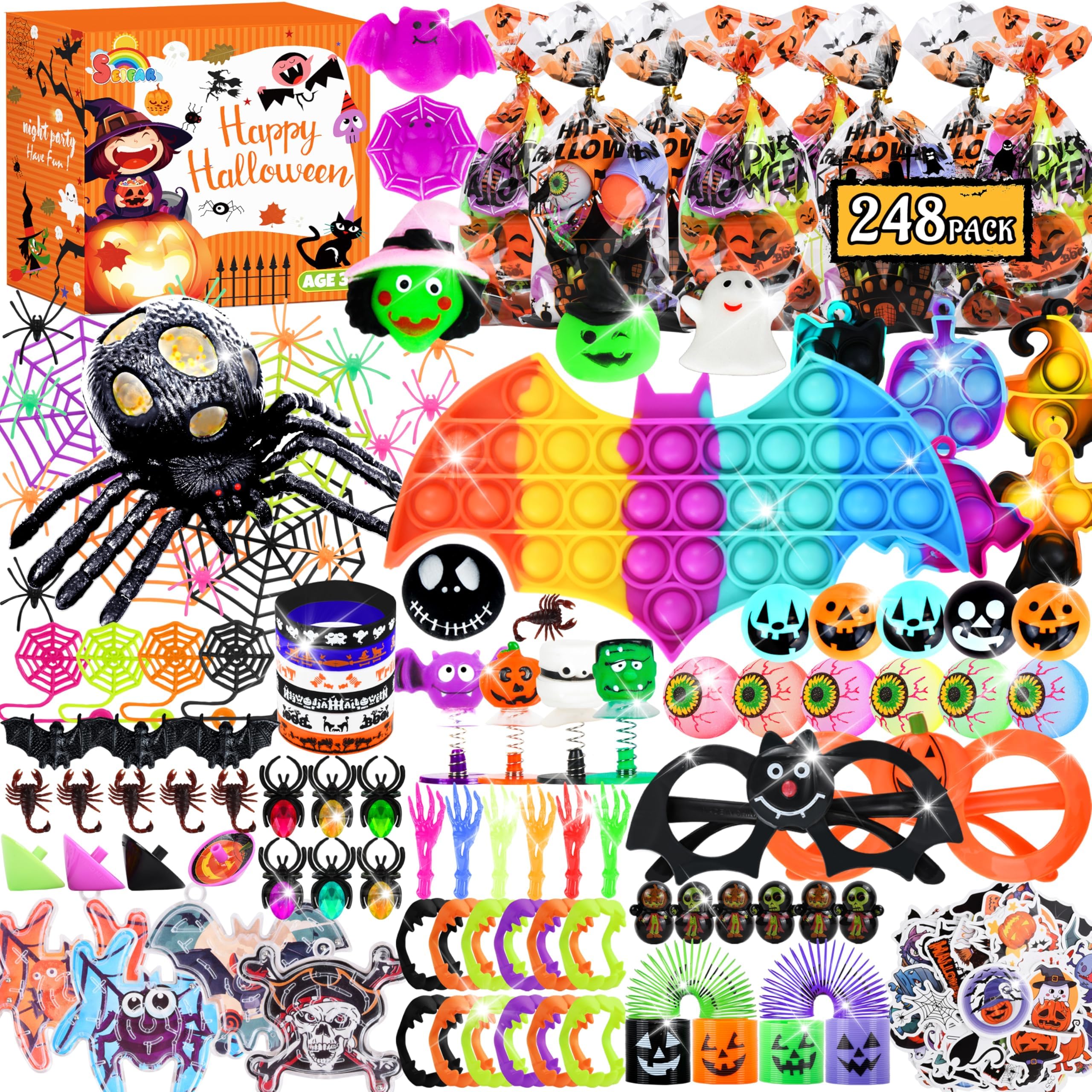 PURPERCAT 248 Pcs Halloween Party Favors, Bulk Halloween Toys Halloween Party Toys Assortment Goodie Bag Stuffers Pinata Filler Trick or Treat Classroom Party Supplies for Kids Classroom Prize