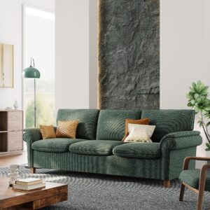 likimio sofa 89 inch, comfy sofa couch with usp port, extra deep seats modern 3 seater sofa, couch for living room apartment lounge, green chenille