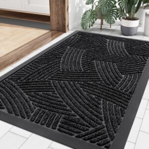 smiry front door mat indoor outdoor entrance, heavy duty natural rubber mat, sturdy trap dirt and moisture outdoor door mat, easy clean low profile patio porch entryway mat, 29.5x17 inch, black