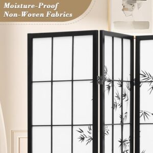 Athena Collection 4 Panel Room Dividers Bamboo Printing Privacy Screen, 5.9ft Japanese Folding Partition Room Divider Portable Freestanding Wood Room Separation Wall for Bedroom Home Office, Black