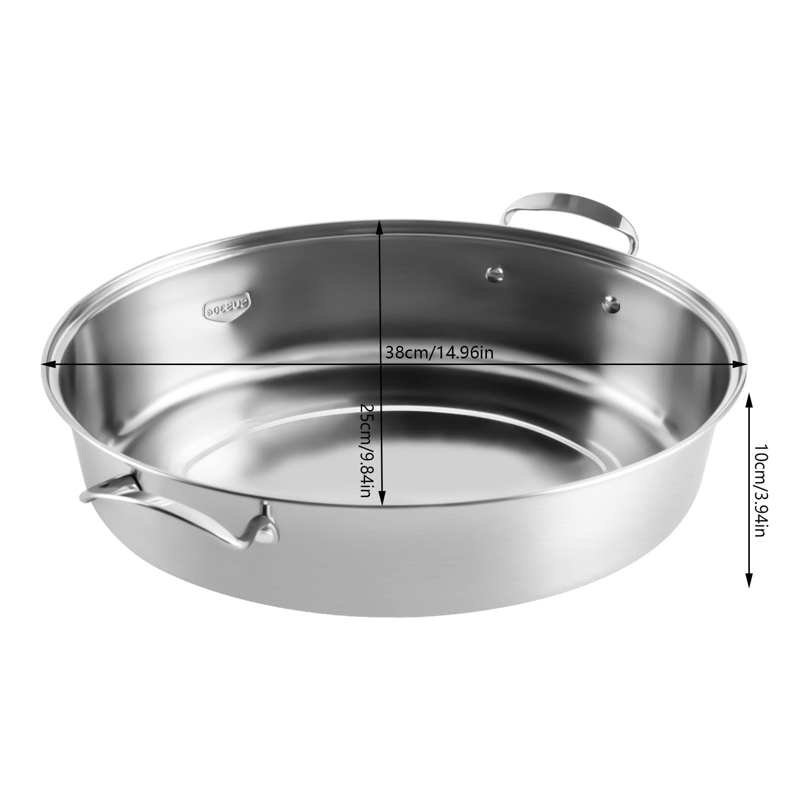 Stainless Steel Roasting Pan With Lid, Kitchen Oval Roasting Pan, 15 Inch Steel Baking Tray Lid & Rack, Steaming Rack, Even Heat Distribution, for Turkey, Chicken, Stews, & More