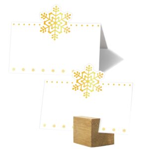 whaline 100pcs christmas place cards 3.5 x 2 inch gold snowflake blank tented cards seating name cards for xmas winter party table setting supplies