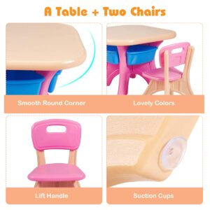 GLACER Toddler Table and Chair Set - 3 Pieces Toddler Table with 4 Storage Bins, Kids Table and Chairs Ages 3-7, Kids Table and Chairs for Reading, Drawing, Playroom, Snack Time…