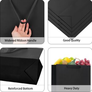 QIELSER 6 Pack Kraft Gift Bags Bulk Large Size, Black Kraft Paper Shopping Bags with Ribbon Handles, Wedding Bags, Party Favor Bags, Retail Bags, Shopping Bags-12.6x4.5x10 Inches