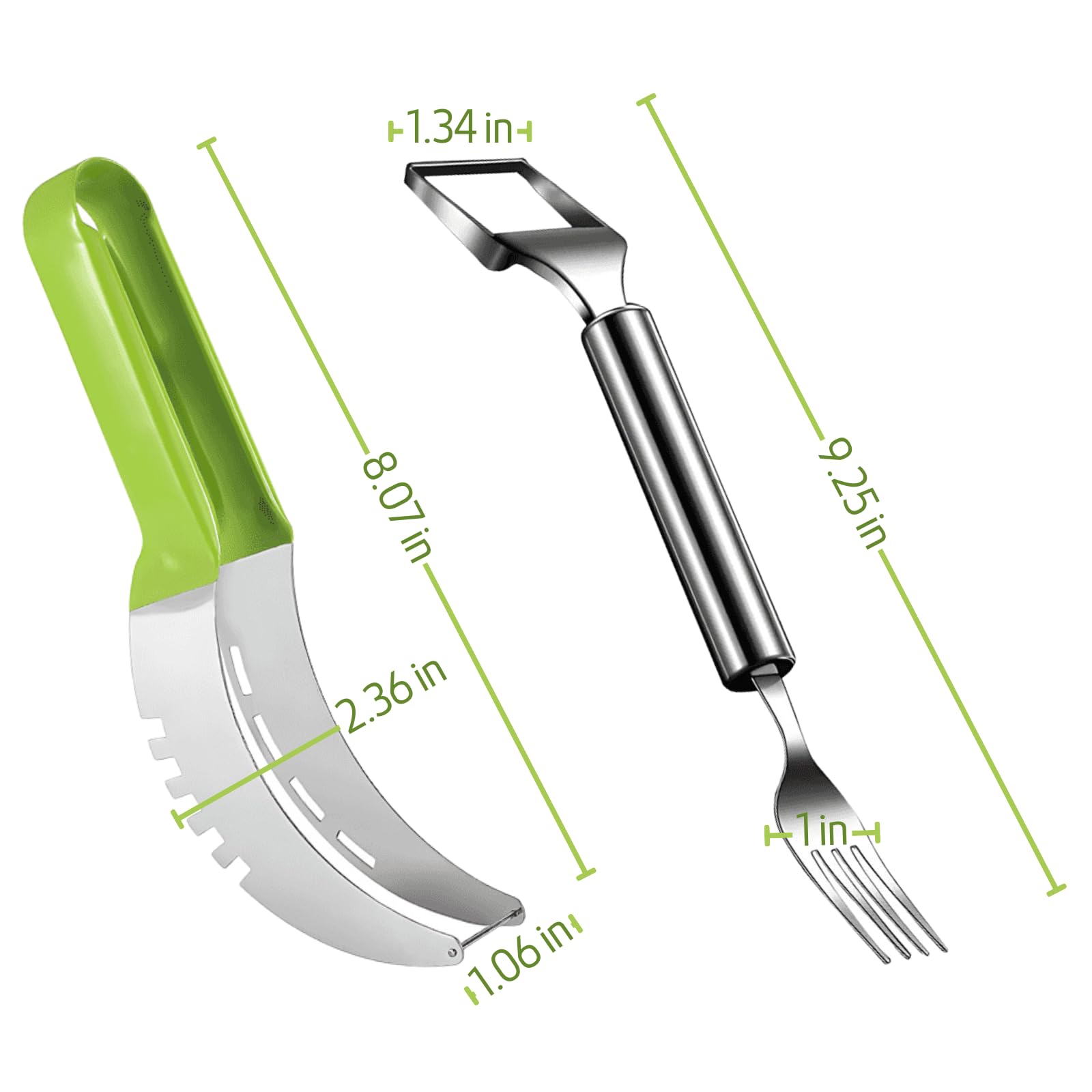 𝟑+𝟏 𝐏𝐂𝐒 Watermelon Cutter Slicer Tool Set, Stainless Steel, 2-in-1 Watermelon Fork Sicer Cut Watermelon into Cubes Knife (Updated Wide Cutter (1.34 ins))