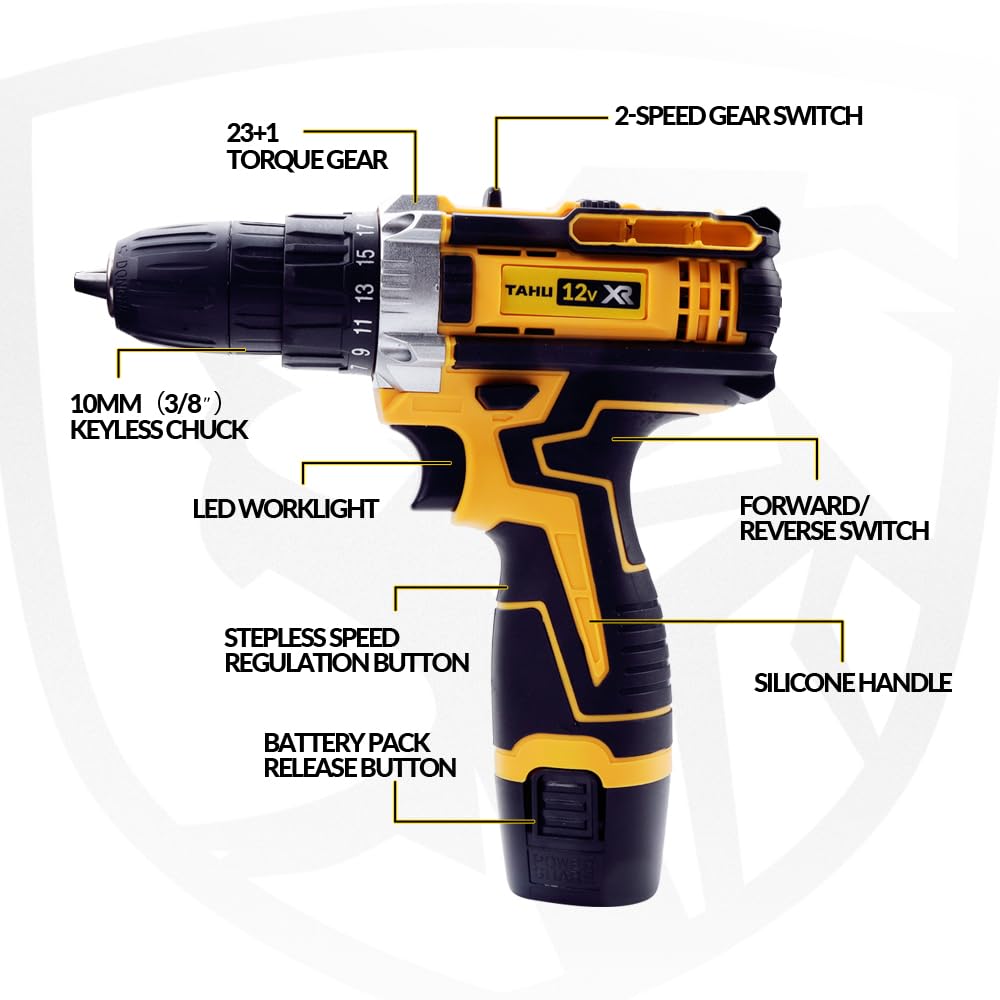 Home cordless drill, set battery and charger drill drive kit, comfortable mid-handle grip, good helper for home tools (20-2d-1c-h)