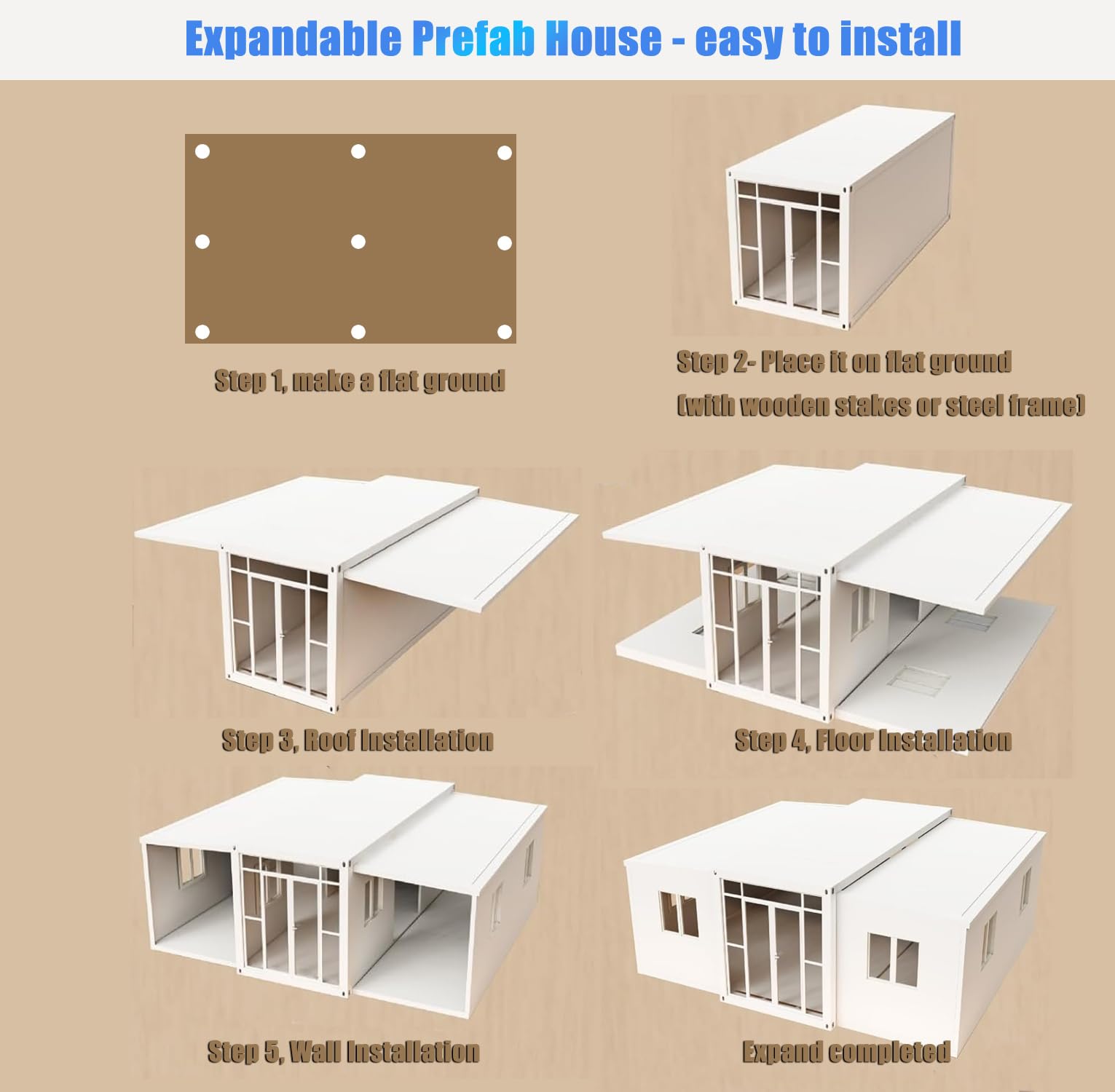 2 Bedroom 20FT Tiny Houses to Live in for Adults Mini Foldable Expandable Container Prefab Home kit Mobile Modular casas prefabricadas para vivir Mini Live Houses for sale,with Toilet Kitchen Bathroom