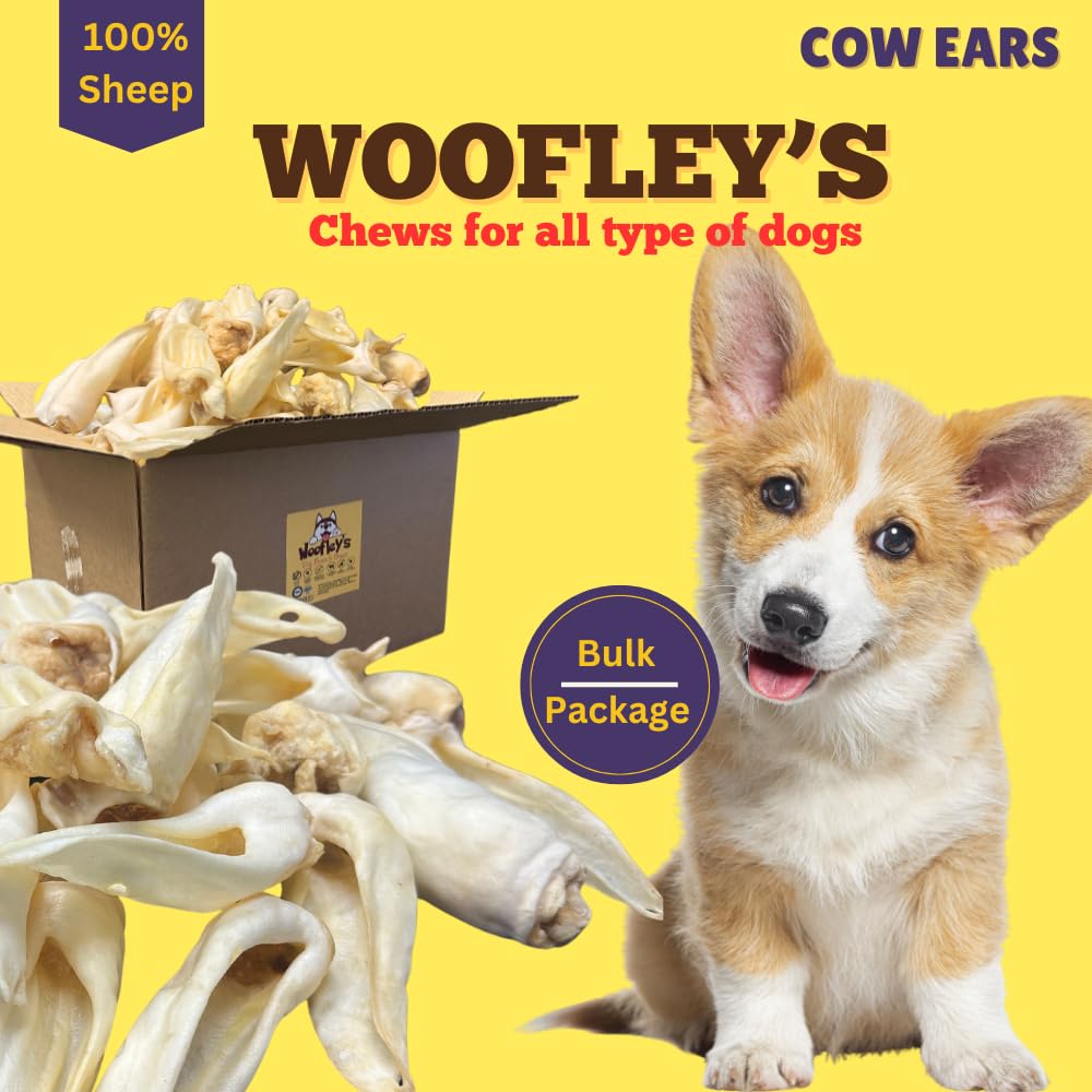 Woofley's - 100% Natural Whole Lamb Ear Dog Chews- 100 Count - Our Healthy Dog Lamb Ears are Easy to Digest and Great for Small, Medium Or Large Dogs