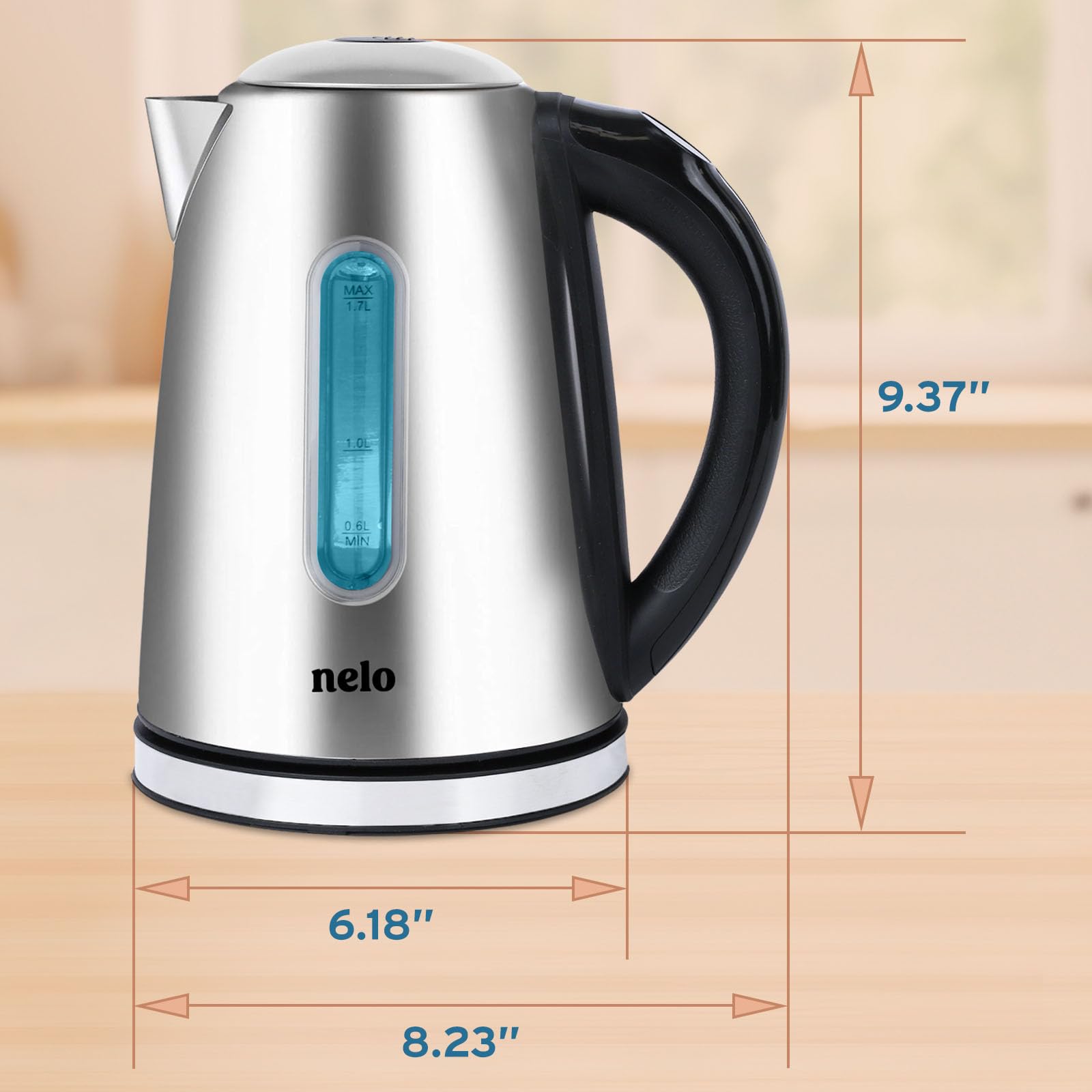 NELO Electric Kettle with 7 Temperature Control Presets, Digital Temperature Display, Multi-Colored LED Indicator Lights, Stainless Steel Tea Kettle & Hot Water Boiler, 360° Base, BPA-Free, 1.7 Liters