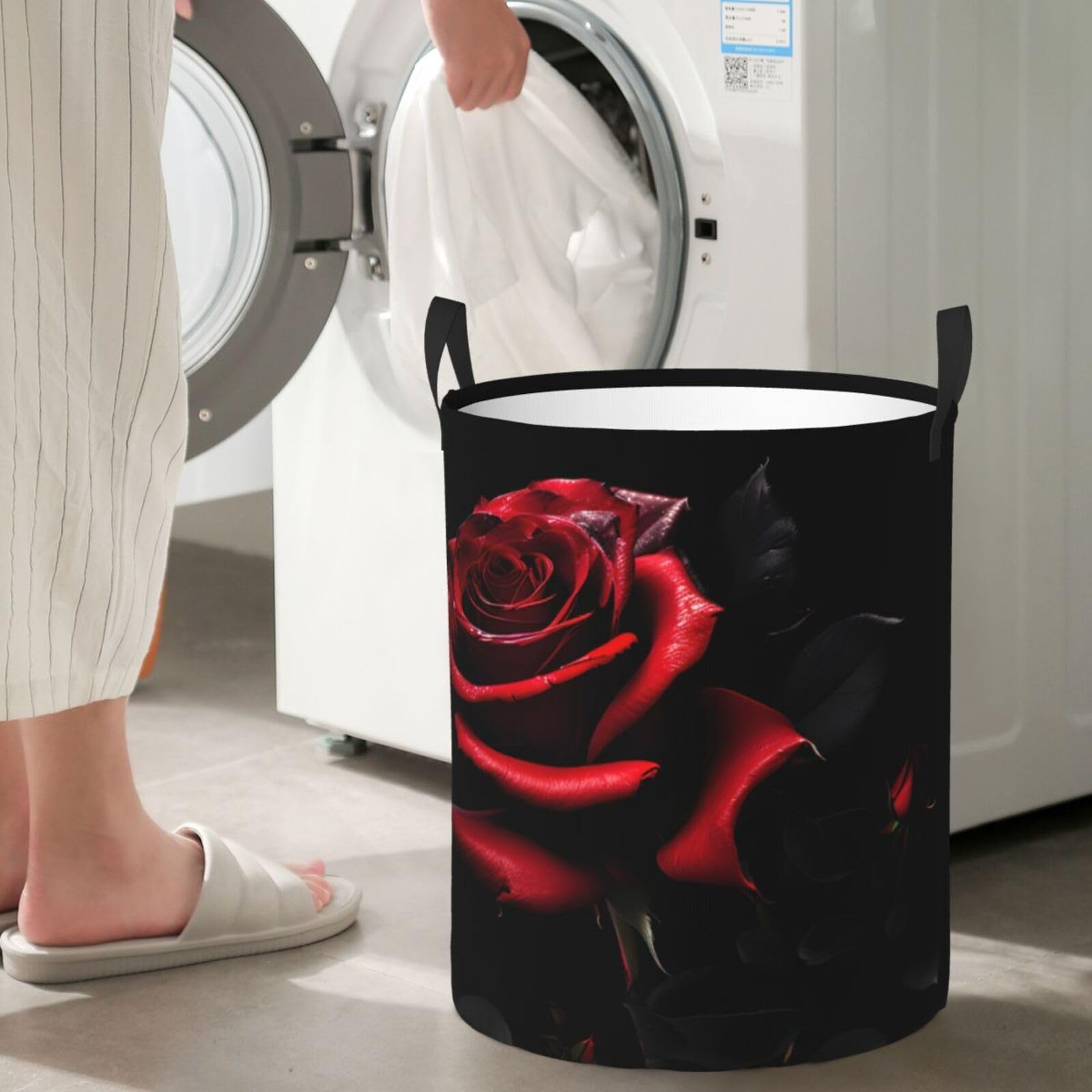 Red And Roses Print Laundry Hamper Laundry Basket Hamper Clothes Storage Bucket Clothes Bag Toy Basket