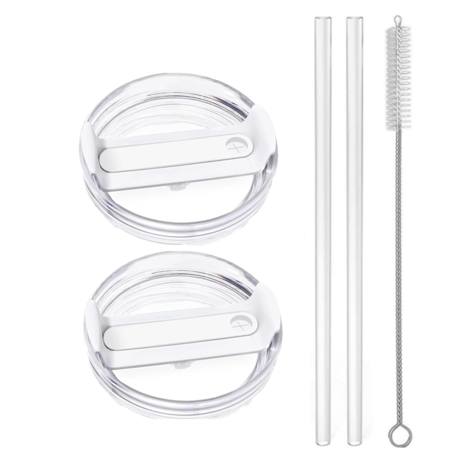 2pcs Tumbler Lid for Stanley 40oz Cup,Replacement 40 oz Tumbler Lid,2Pcs Extra Long Reusable Straws and 1Pcs Cleaning Brush (White)