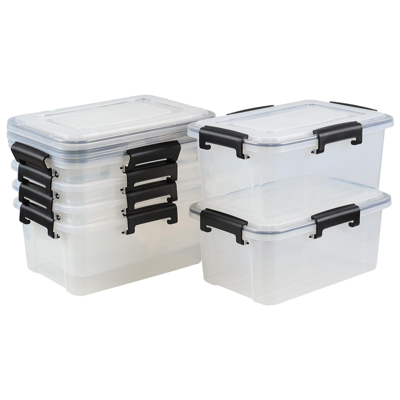 Lasbily 12 Quart Plastic Stackable Storage Bins with Gasket Seal Lids, 6 Pack Clear Storage Bins with Latching Lids