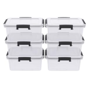 drephia set of 6 weathertight 12 quart plastic latching box with gasket seal lid, clear stackable storage container tote bin