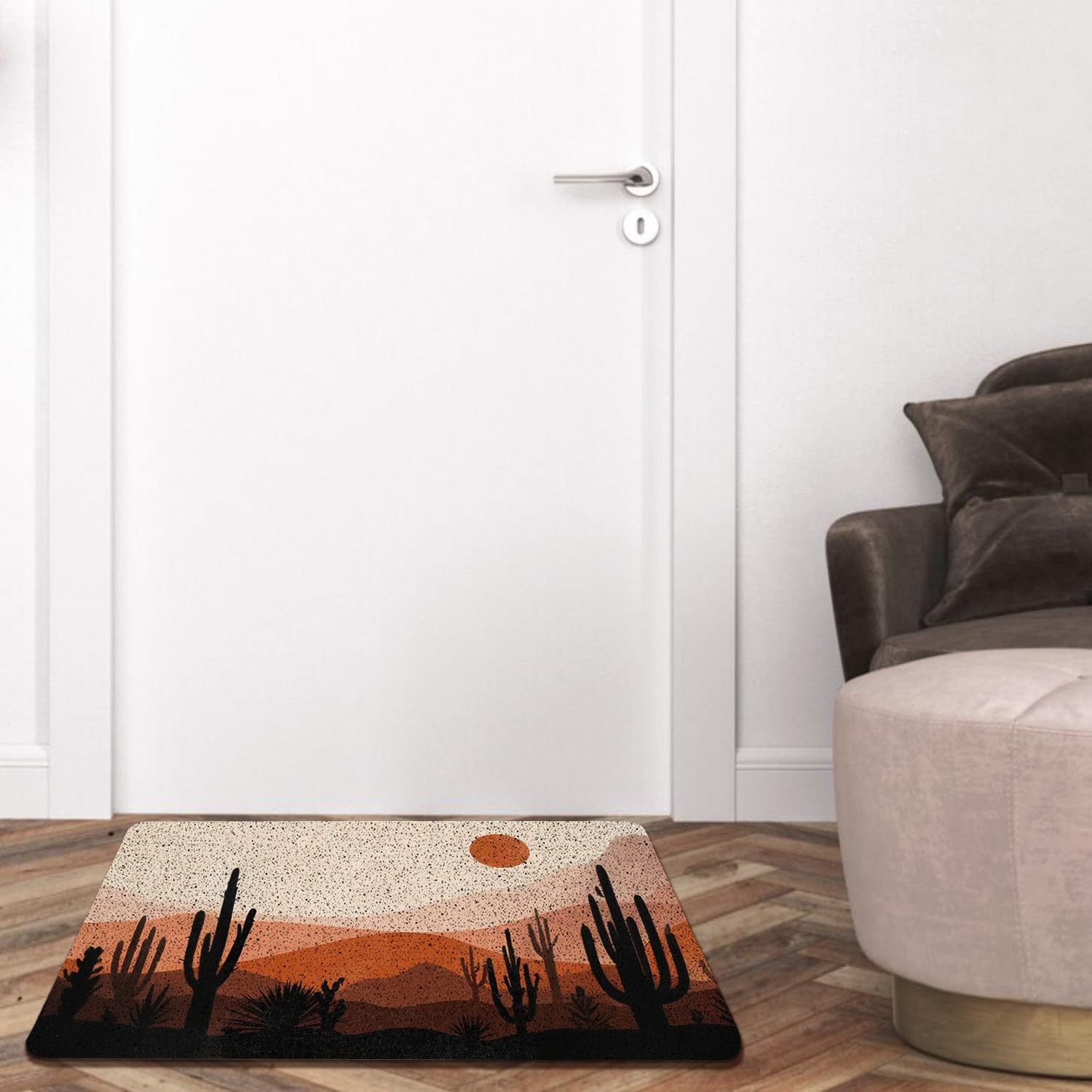 YeiHe Abstract Boho Door Mat, Boho Sun Desert Cactus Mountain Landscape Front Door Mats Outdoor, Mid Century Modern Boho Door Mat Outdoor Indoor Entrance, Boho Welcome Mat, 17x30 Inches