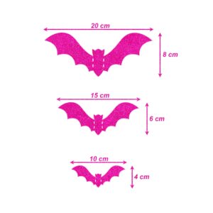 36 PCS Glittery Pink and Black 3D Bat Wall Stickers for Halloween Home Decoration