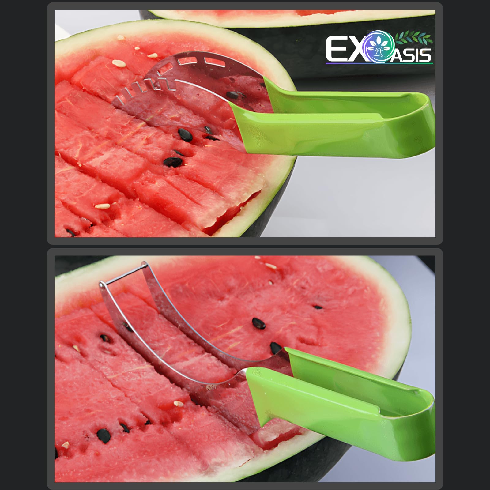 𝟑+𝟏 𝐏𝐂𝐒 Watermelon Cutter Slicer Tool Set, Stainless Steel, 2-in-1 Watermelon Fork Sicer Cut Watermelon into Cubes Knife (Updated Wide Cutter (1.34 ins))