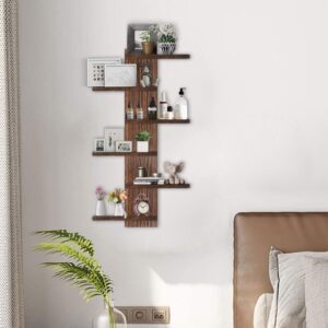 Jiofaviu Vertical Column Shelf Floating Storage - Wall Shelf 6 Tier Unit 5.91" x 17.72" x 31.5" Organizer Tall Tower Design Utility Shelf, Home Decor Bedroom Living Room (Solid Wood) (A)