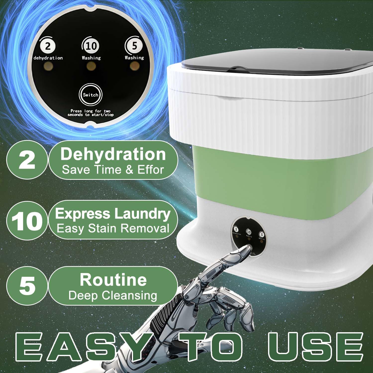 Mini Portable Washing Machine,12L Collapsible Travel Washing Machine, Collapsible Washer and Dryer Combo 2 in 1 for Apartments,Camping (Green)