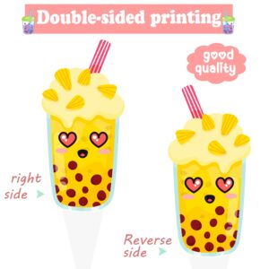 Bubble Tea Cupcake Toppers 48Pcs Boba Tea Themed Birthday Party Decorations Bubble Milk Tea Cake Cupcake Topper Decorations for Pearl Milk Tea Theme Birthday Baby Shower Party Supplies