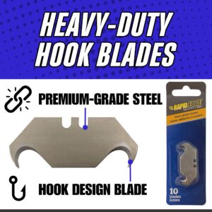 Rapid Edge 1-pack (10 pieces) Hook Blades, Replacement Hook Knife Blades, Dual-curve Utility Knife Blades Fit for Roofing and Flooring Materials