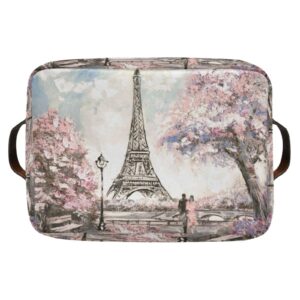 ALAZA France Paris Eiffel Tower Oil Painting Large Storage Basket for Organizing Foldable Storage Bin for Shelves Home with Handles 1 Pack