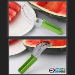 𝟑+𝟏 𝐏𝐂𝐒 Watermelon Cutter Slicer Tool Set, Stainless Steel, 2-in-1 Watermelon Fork Sicer Cut Watermelon into Cubes Knife (Updated Wide Cutter (1.34 ins))