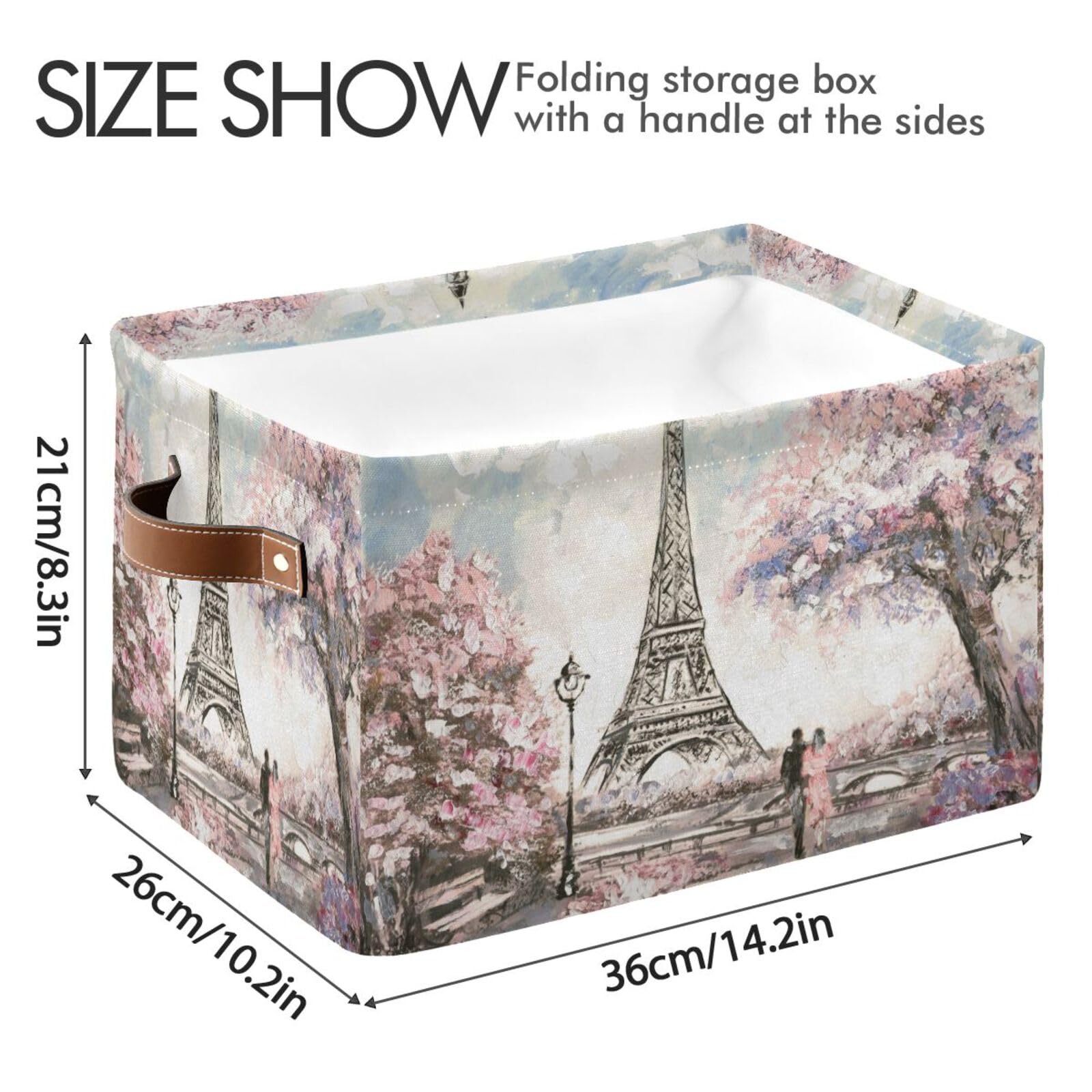 ALAZA France Paris Eiffel Tower Oil Painting Large Storage Basket for Organizing Foldable Storage Bin for Shelves Home with Handles 1 Pack